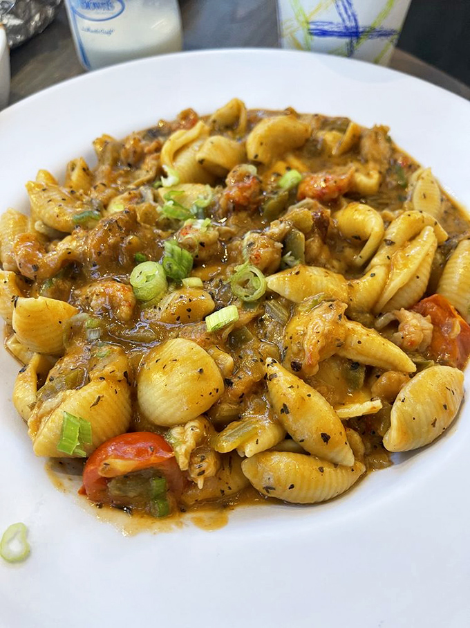 Crawfish pasta that's having more fun than you are—a creamy, spicy party where shellfish and carbs dance together.