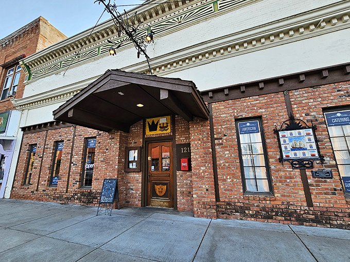 Crown and Rye's brick exterior and warm lighting create that perfect "let's just have one more" atmosphere every small town deserves.