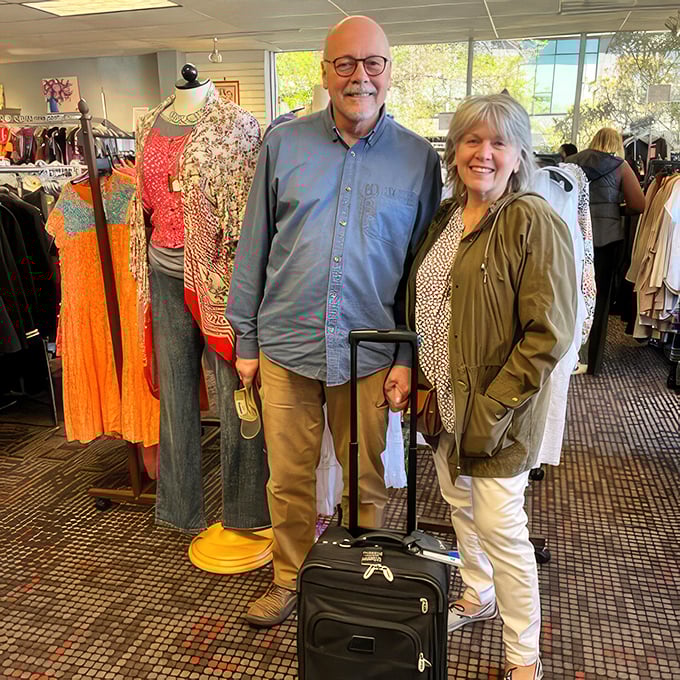 Happy hunters in their natural habitat. The joy of finding that perfect piece is universal&mdash;and sometimes comes with matching shoes.