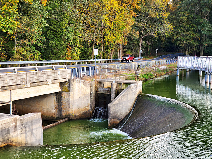 The historic dam &ndash; part engineering marvel, part waterfall. Where the Murderkill River (yes, really) shows its gentle side.