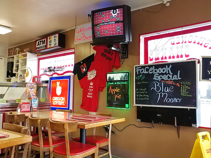 Wall decorations showcase local pride &ndash; from Umpqua Dairy products to Oregon Lottery, this place is woven into community fabric.