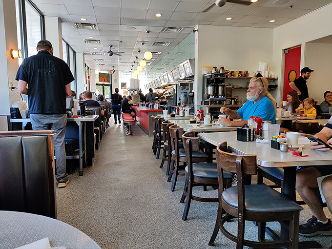 The long, narrow dining room creates that perfect diner buzz&mdash;a symphony of clattering plates, coffee refills, and satisfied sighs.