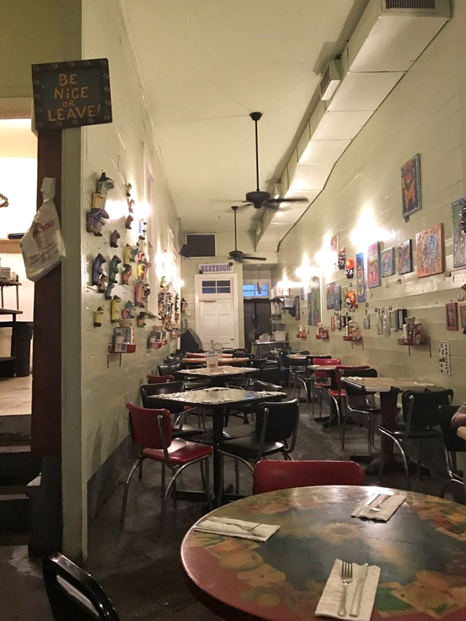 "Be Nice or Leave" reads the sign, though the food is so good even grumps transform into pleasant company.