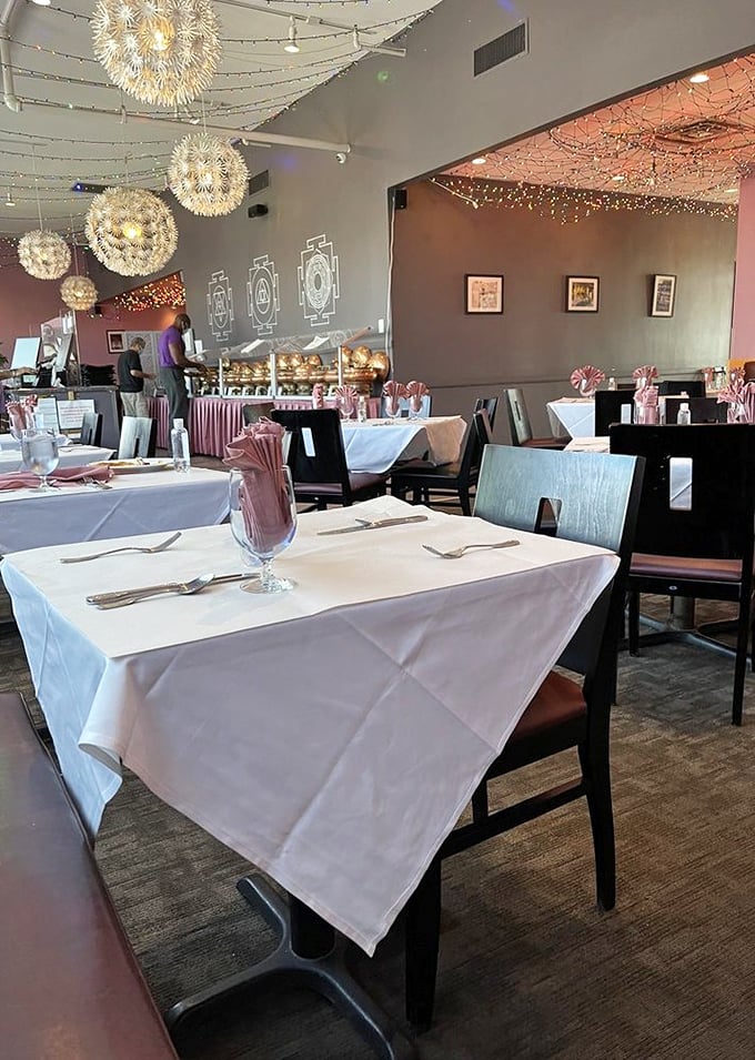 White tablecloths and those signature dandelion lights create an atmosphere that's both elegant and whimsical&mdash;fine dining without pretension.