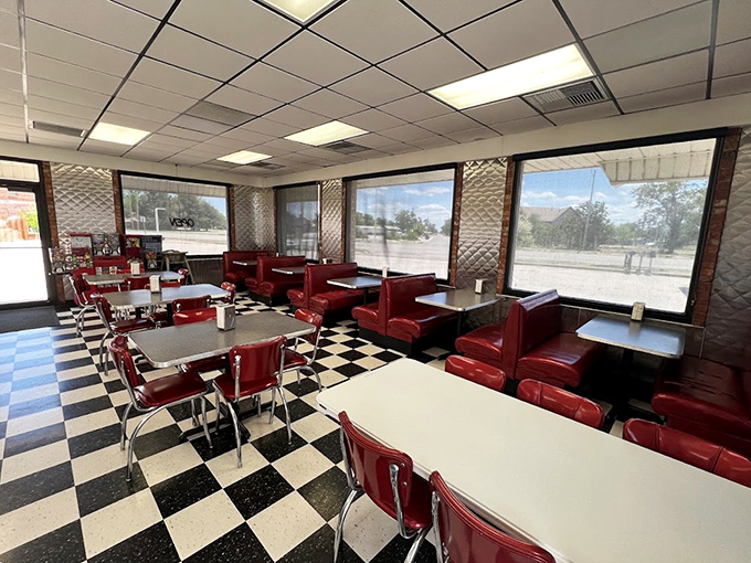 Red vinyl booths that have cradled the posteriors of everyone from farmers to road-trippers&mdash;comfortable enough for lingering conversations over coffee refills.