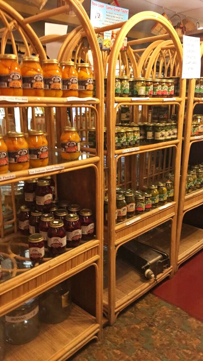 Jars of joy, lined up like edible jewels. From pickles to preserves, these shelves are a testament to the magic that happens when Amish traditions meet Oklahoma bounty.