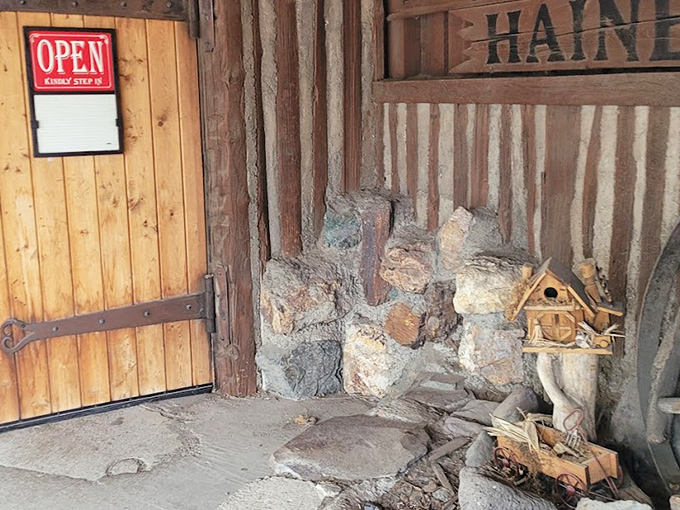 The entrance beckons with rustic charm and pioneer sturdiness &ndash; a wooden portal promising meaty treasures within. 