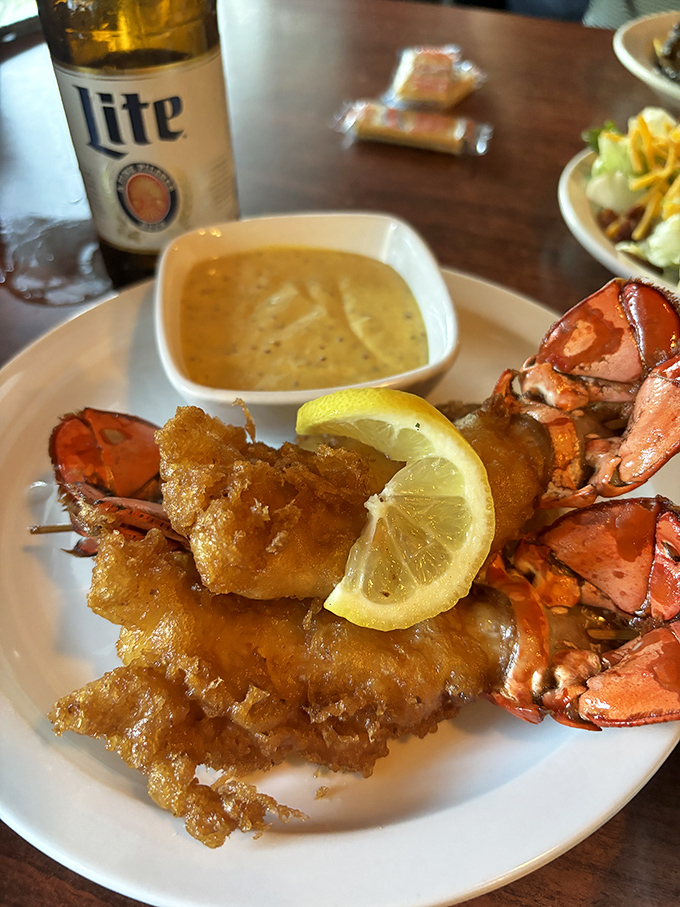 Fried lobster tails with a lemon accent&mdash;because sometimes surf deserves equal billing with turf. The golden batter crackles with each bite.