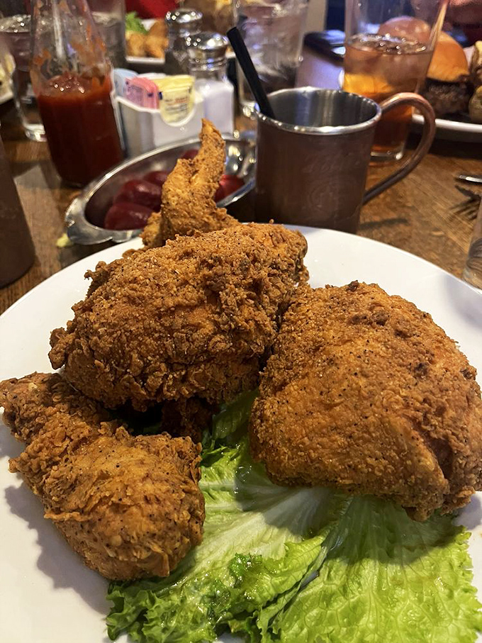 Fried chicken that Colonel Sanders would salute&mdash;golden, crispy armor protecting juicy meat that deserves its place on a steakhouse menu.