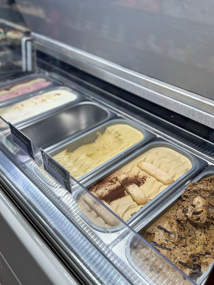 Gelato flavors lined up like Italian soldiers, each one ready to wage delicious war on your diet resolutions.