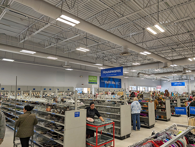 The housewares section: where someone else's wedding registry rejects find new appreciation. One shopper's decluttering becomes another's kitchen upgrade.