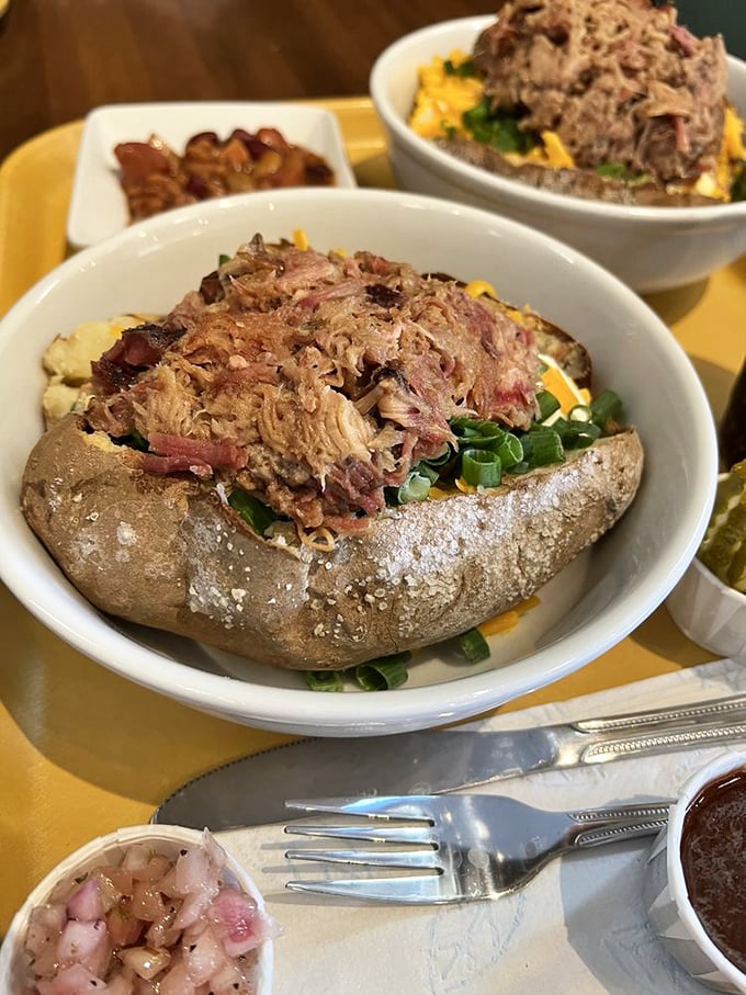 These loaded baked potatoes aren't just side dishes&mdash;they're main events, with pulled pork playing the starring role atop a starchy stage.