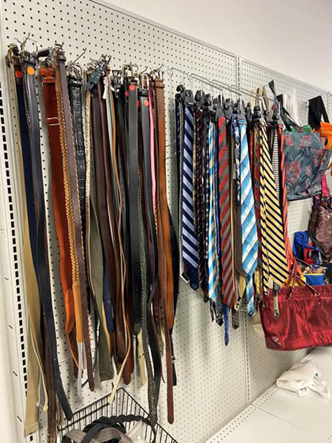 The necktie collection spans decades of boardroom fashion. From power patterns to subtle stripes, your next job interview winner is hanging here.