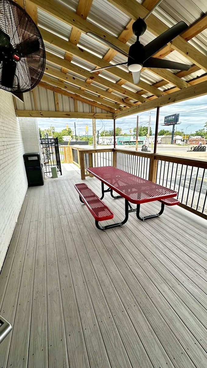 The outdoor seating area&mdash;where you can contemplate life's big questions, like "How soon is too soon to come back tomorrow?"