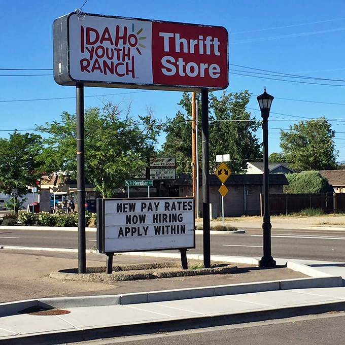 The roadside sign announces more than bargains&mdash;it's a community hub offering employment opportunities alongside treasures.