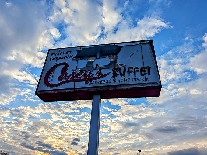 "Pig Feet Everyday" isn't just a sign&mdash;it's a bold promise that Casey's takes traditional Southern cooking seriously.