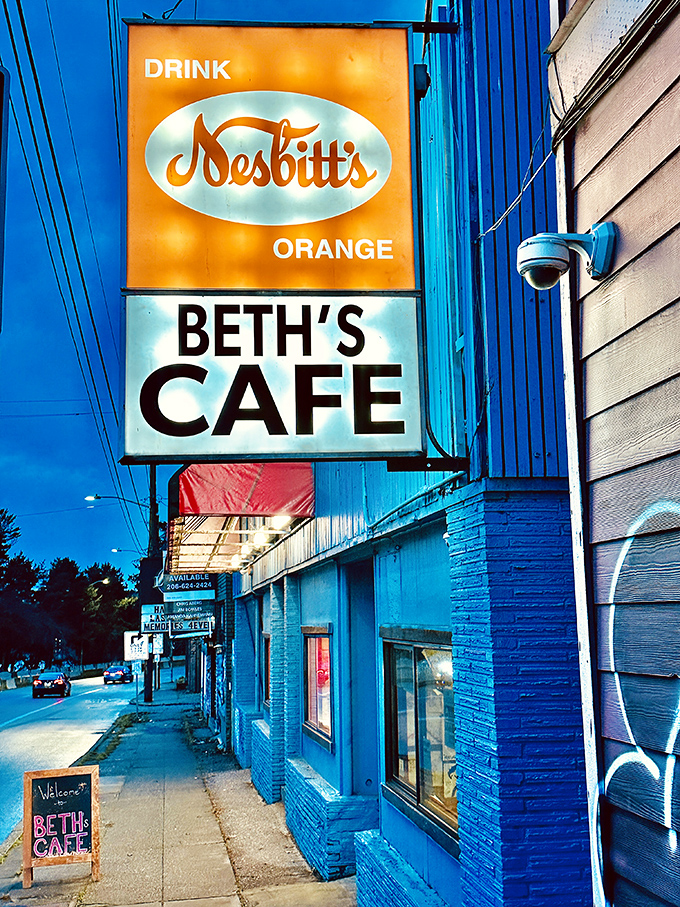 As dusk falls, the neon sign glows like a beacon, promising all-night comfort to night owls, early birds, and everyone in between.