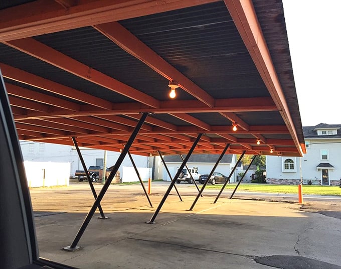 Simple covered parking means you can enjoy your hot dog sanctuary even when Michigan weather decides to do its thing.