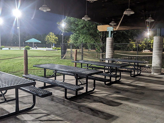 Evening picnic tables await families with coolers full of homemade sandwiches and the inevitable forgotten condiments or utensils.