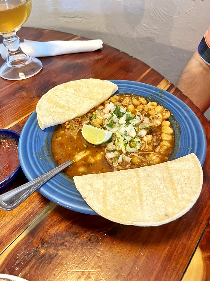 Posole isn't just soup; it's liquid heritage featuring tender hominy, savory broth, and the kind of flavor that makes you close your eyes mid-bite.