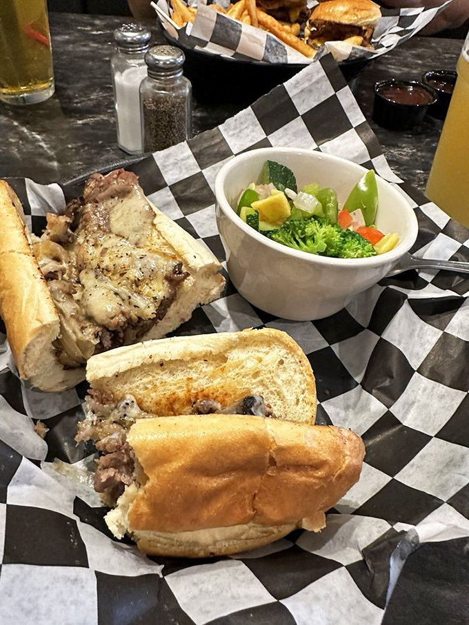 A prime rib sandwich that doesn't skimp on the good stuff, with vegetables on the side to ease your conscience, not steal the show.