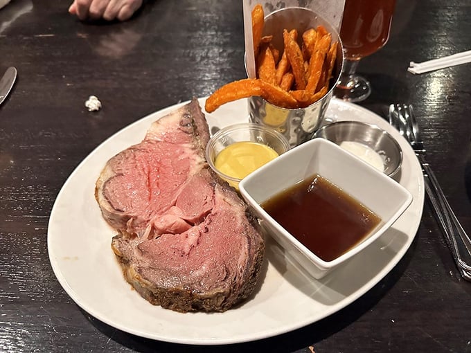 Prime rib so perfectly pink it makes you wonder if other restaurants have been serving you the wrong animal entirely.