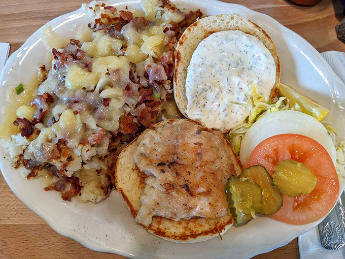 The rockfish sandwich plate proves seafood doesn't need fancy preparation to shine. Simple, honest coastal cooking that lets Oregon's ocean bounty take center stage.
