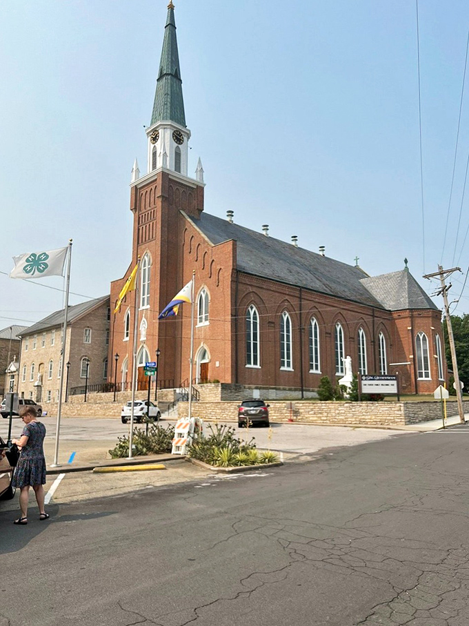 The Sainte Genevieve Catholic Parish has witnessed centuries of community life. Its brick walls have absorbed countless prayers, celebrations, and consolations since 1876.