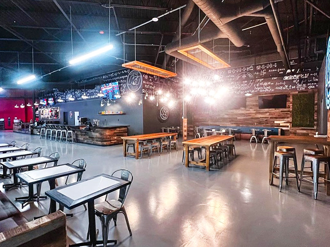 Industrial-chic dining area where race strategies are planned and excuses for losing are crafted. "I would've won if not for that tight corner..."