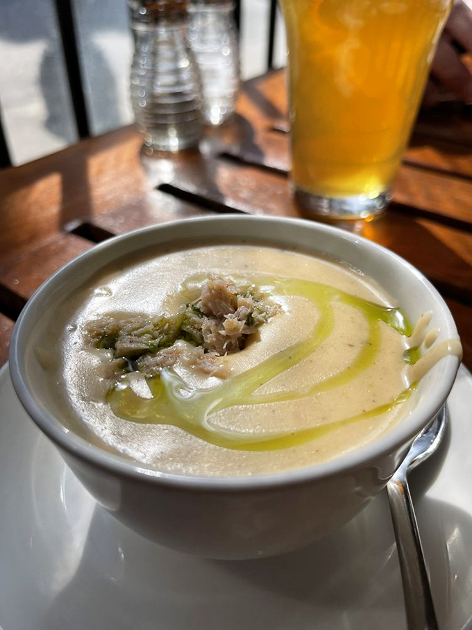 She-crab soup that's worth every calorie&mdash;swirled with olive oil and asking to be savored, not rushed.