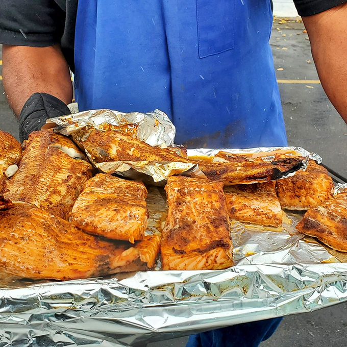 Grilled salmon that's achieved that perfect caramelization. These aren't just filets&mdash;they're edible gold medals for surviving the Kansas heat.