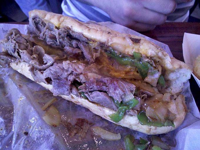 This South Street creation, with its melty cheese stretching between bites, demonstrates why the cheesesteak deserves its legendary status.