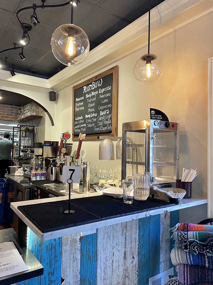 The coffee bar—where liquid motivation meets craftsmanship. Those globe lights aren't the only things illuminating this corner of breakfast heaven.