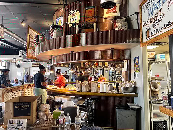 The barbecue battlefield where smoke warriors transform raw ingredients into transcendent meals under corrugated metal and vintage signs.