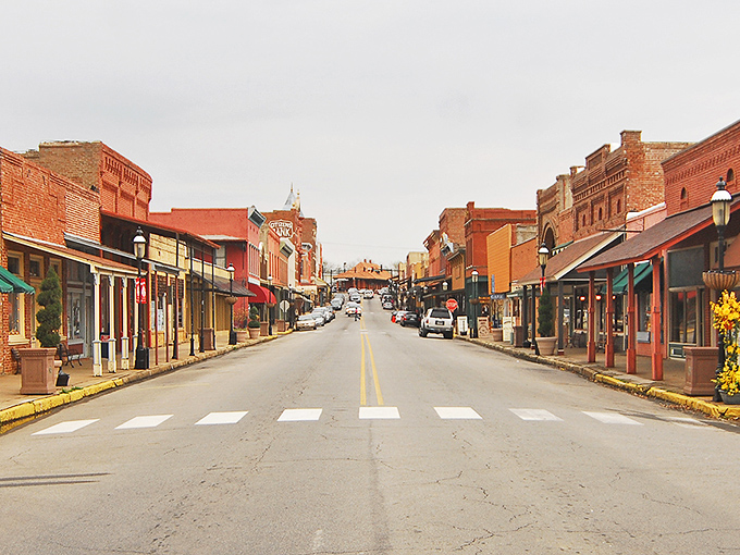 Main Street stretches toward the horizon, a living museum of American small-town architecture where every storefront tells a different chapter of history.
