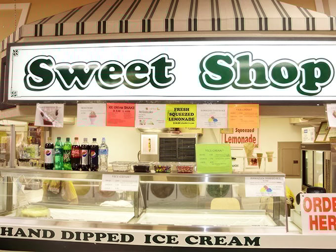 The Sweet Shop sign promises a momentary escape from adulting. Hand-dipped ice cream and fresh lemonade&mdash;simple pleasures that never go out of style.