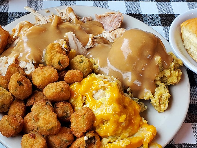 Turkey so moist you'll question every Thanksgiving bird you've ever eaten. Those golden hushpuppies are the Southern equivalent of jewelry.