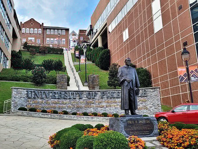 The University of Pikeville campus climbs the hillside, cultivating both minds and impressive calf muscles among its student body.