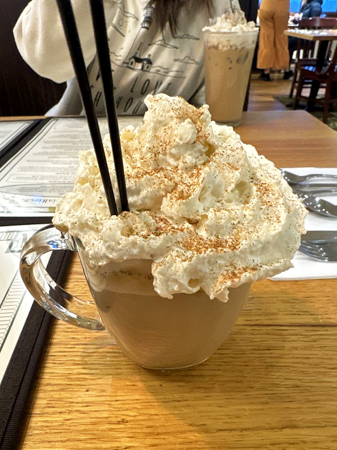 This isn't just coffee&mdash;it's a whipped cream skyscraper with cinnamon dusting that turns caffeine into an architectural achievement.