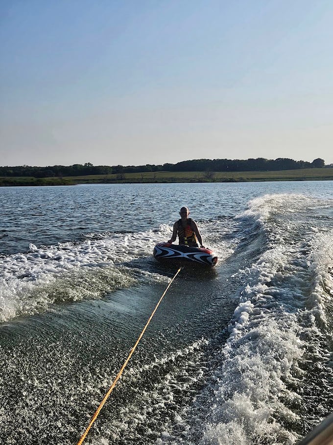 Who needs Caribbean waters when Kansas offers this much fun? Tubing behind a boat&mdash;where screaming is both expected and encouraged.
