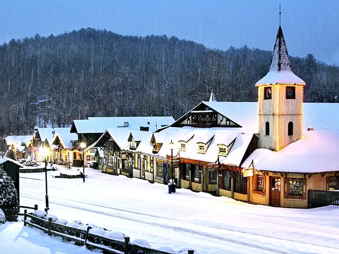 Helen under a blanket of snow transforms into a winter wonderland. The Bavarian theme feels even more authentic when dusted with white!