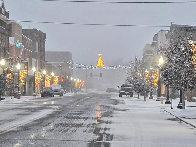 Winter transforms Marion's main street into a Hallmark movie set, where holiday lights reflect off fresh snow and every storefront glows with welcome.