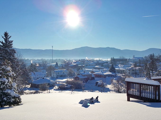 Winter blankets Luray in pristine white, the Blue Ridge Mountains standing guard like frosted sentinels over their sleeping valley.