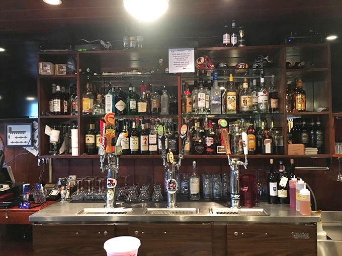 A bar stocked like a library of liquid happiness, where every bottle tells a different story depending on who's listening.