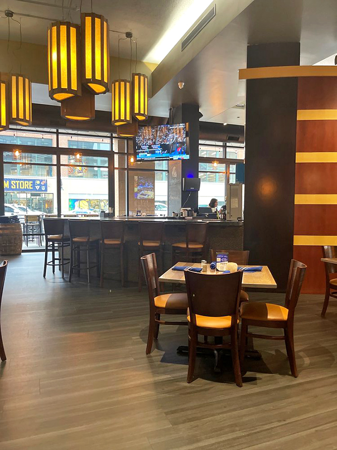 Where nautical meets practical. The warm glow of those distinctive pendant lights transforms an ordinary evening into something worth remembering.