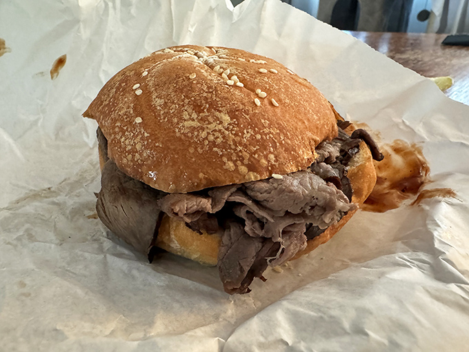 The star of the show&mdash;tender roast beef piled high on a soft roll, ready to make your other sandwich memories feel inadequate.
