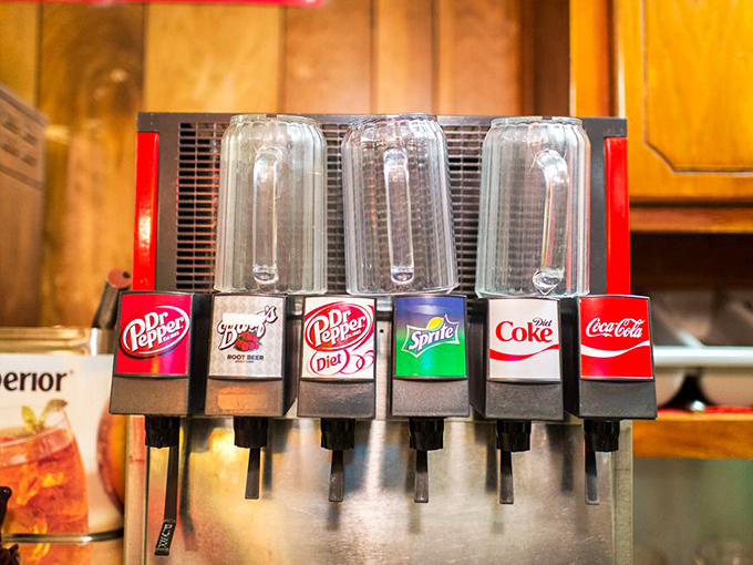 The soda fountain lineup&mdash;where decisions are almost as important as which seafood to order. Dr Pepper, naturally, for the true Oklahoman experience.