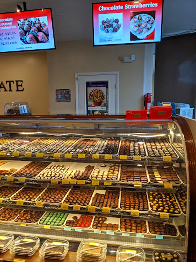 A chocolate display case that should come with a warning: "May cause involuntary drooling and temporary amnesia about calorie counting."