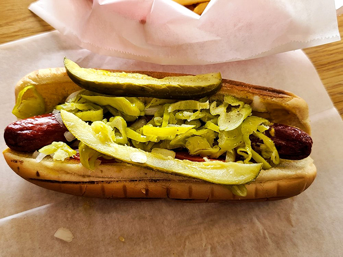 The Chicago Dog in all its pickle-topped, sport-pepper glory. A Windy City vacation without the airfare or winter coat.