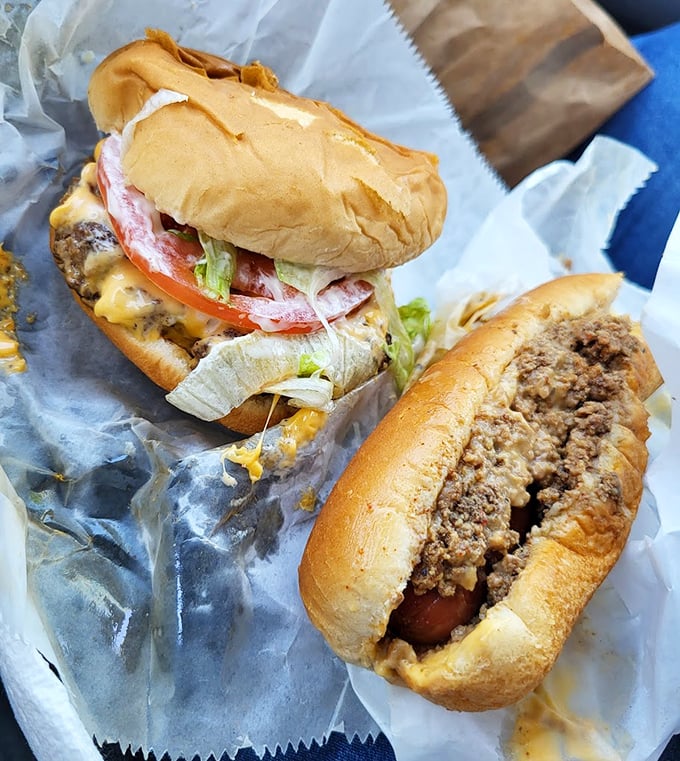 Lunchtime nirvana: the dynamic duo of a chili cheese dog and cheeseburger that's converted Charlotte residents for generations.